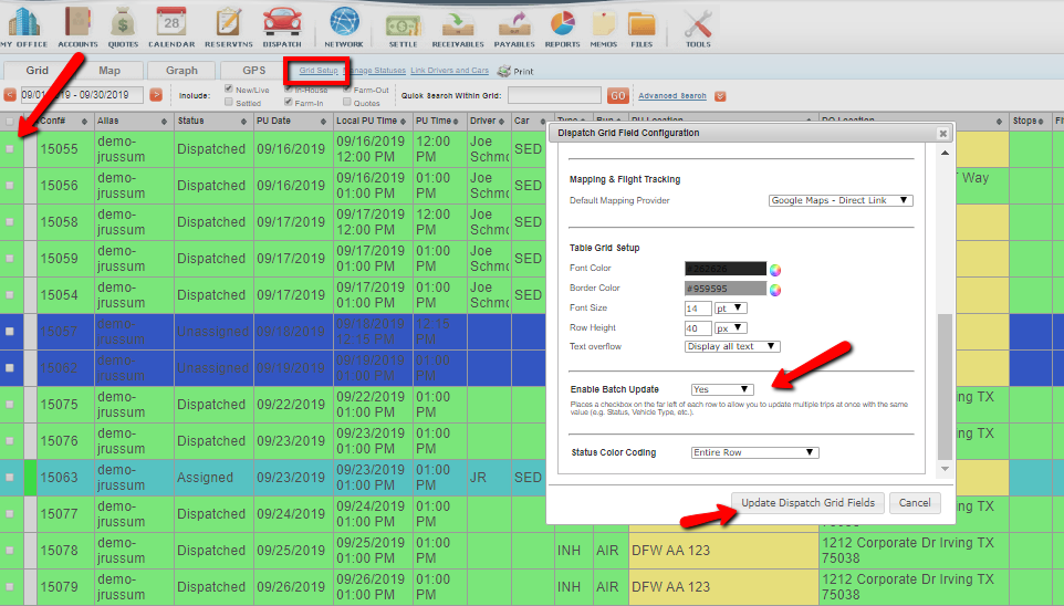 On The Grid Dispatch Batch Edit And In Grid Controls Limo Anywhere